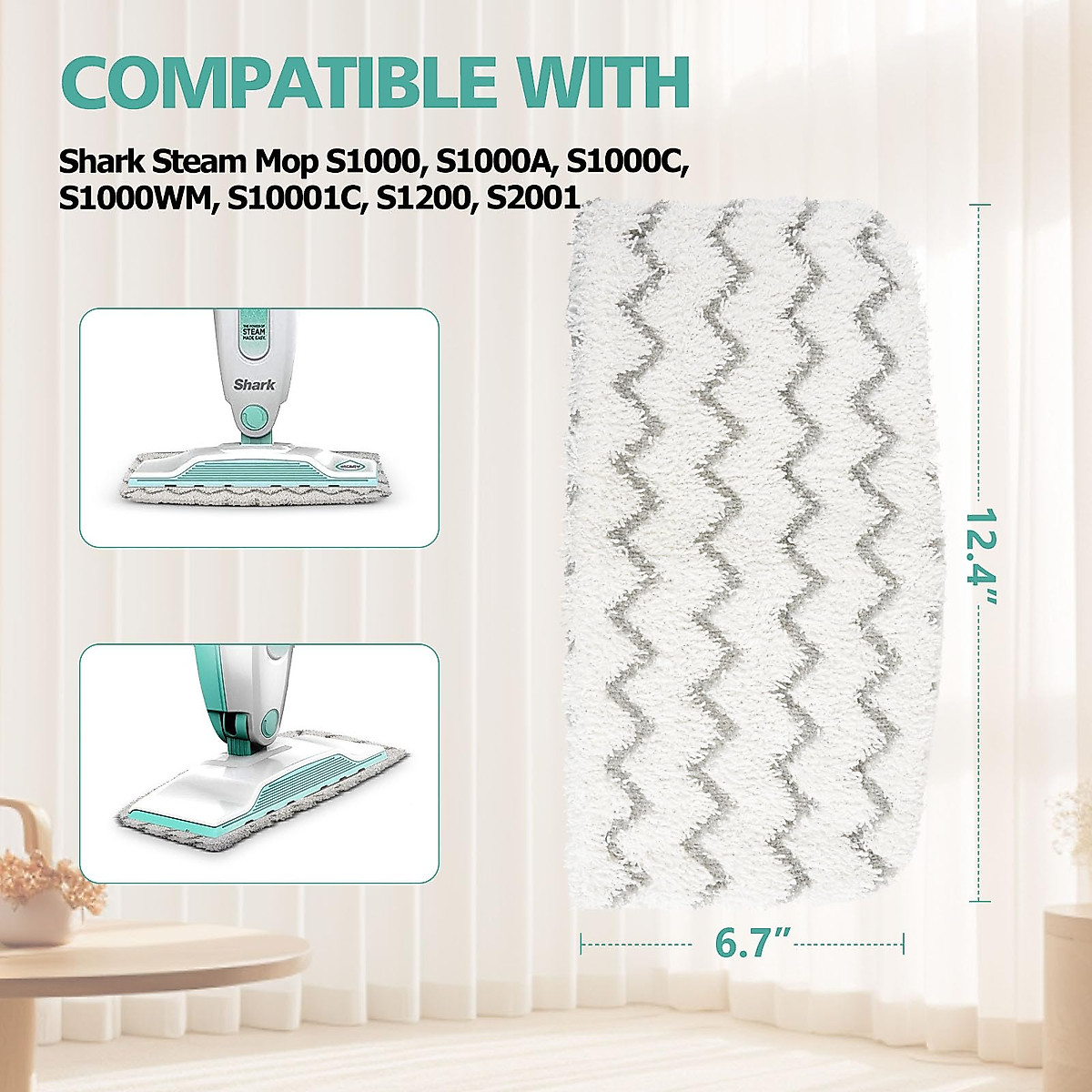 4 PCS Replacement Pads Accessory for Shark Steam Mop S1000, S1000A, S1000C, S1000WM, S1001C, S2001 Dirt Grip Pads, Microfiber Washable & Reusable