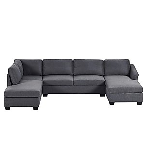 FANCUF Large U-Shape Sectional Sofa, Extra Wide Chaise Lounge Couch, Grey, Suitable for Living Rooms, Apartments