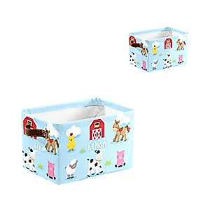 Deven Farm Animal Blue Personalized Large Storage Baskets for Organizing Shelves with Handle,Closet Decorative Storage Bins for Bathroom,Nursery,Home 1 Pack