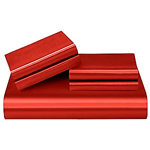 P Pothuiny 5 Pieces Satin Duvet Cover Full/Queen Size Set, Luxury Silky Like Red Duvet Cover Bedding Set with Zipper Closure, 1 Duvet Cover + 4 Pillow Cases (No Comforter)