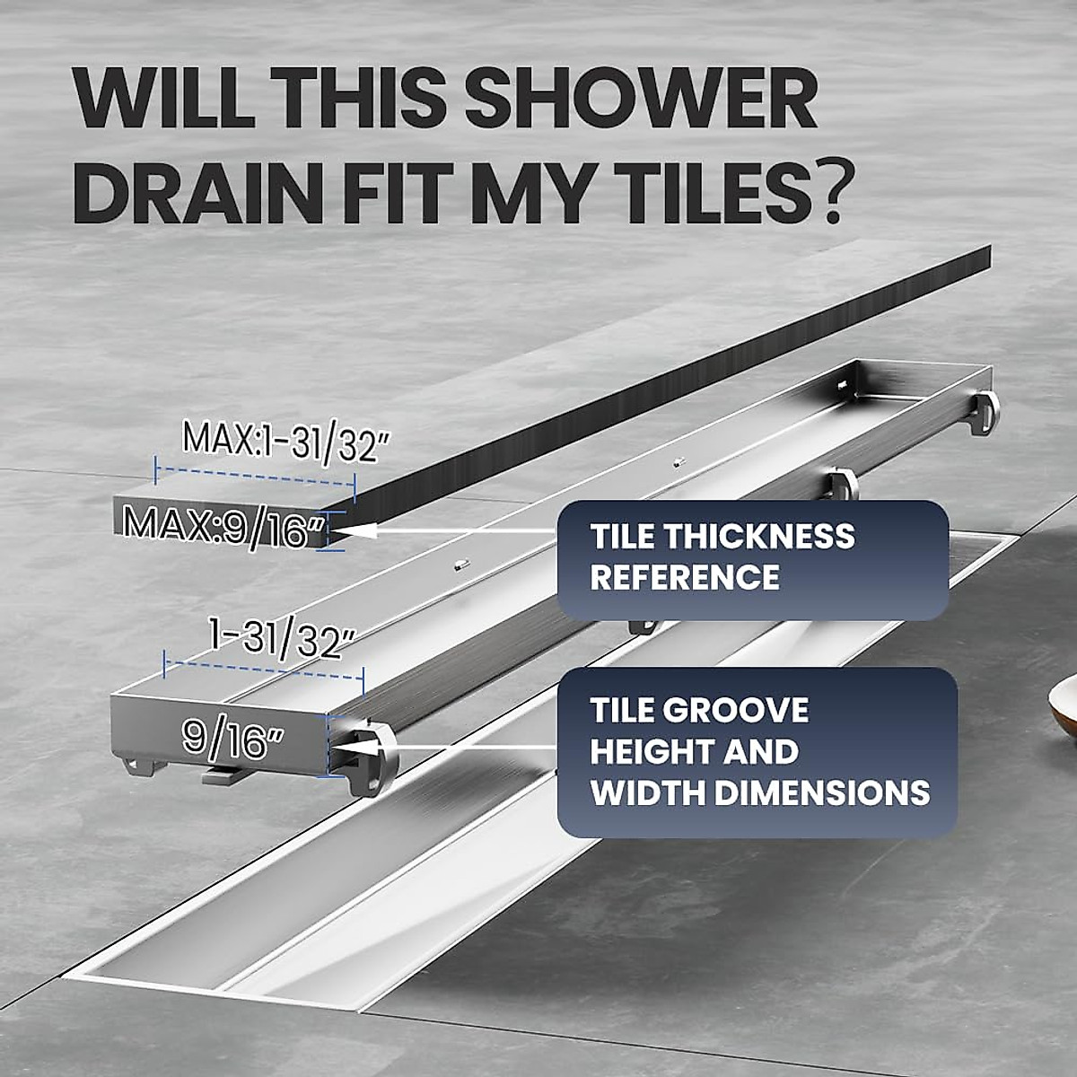 LISEEGO Linear Shower Drain 60 Inch, Shower Drain with 2-in-1 Tile Insert Panel, Brushed AISI 304 Stainless Steel Linear Drain for Fast Drainage, Floor Drain for Bathroom, Kitchen, Garage & More