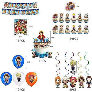 Piece Anime Birthday Decorations Party Supplies Party Favor Include Happy Birthday Banner, Cake Topper,Balloon，Cupcake Toppers, Anime Decorations for Girls