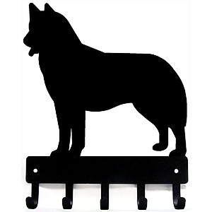 The Metal Peddler Husky - Key Holder & Dog Leash Hanger for Wall - Large 9 inch Wide with 5 Hooks - Made in USA