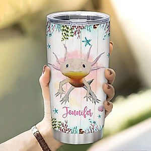 Hyturtle Personalized Gifts For Axolotl Lover - Just A Girl Who Loves Axolotls Custom Name Stainless Steel Tumbler 20oz With Lid - Idea Ocean Animal Lover Gifts For Women Girl On Birthday, Christmas