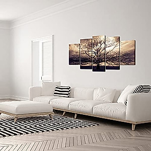 sechars - 5 Piece Large Canvas Wall Art Sepia Tree of Life Picture Photo Art Print on Canvas Mysterious Fantasy Forest Artwork for Home Office Living Room Decor Gallery Wrap Ready to Hang
