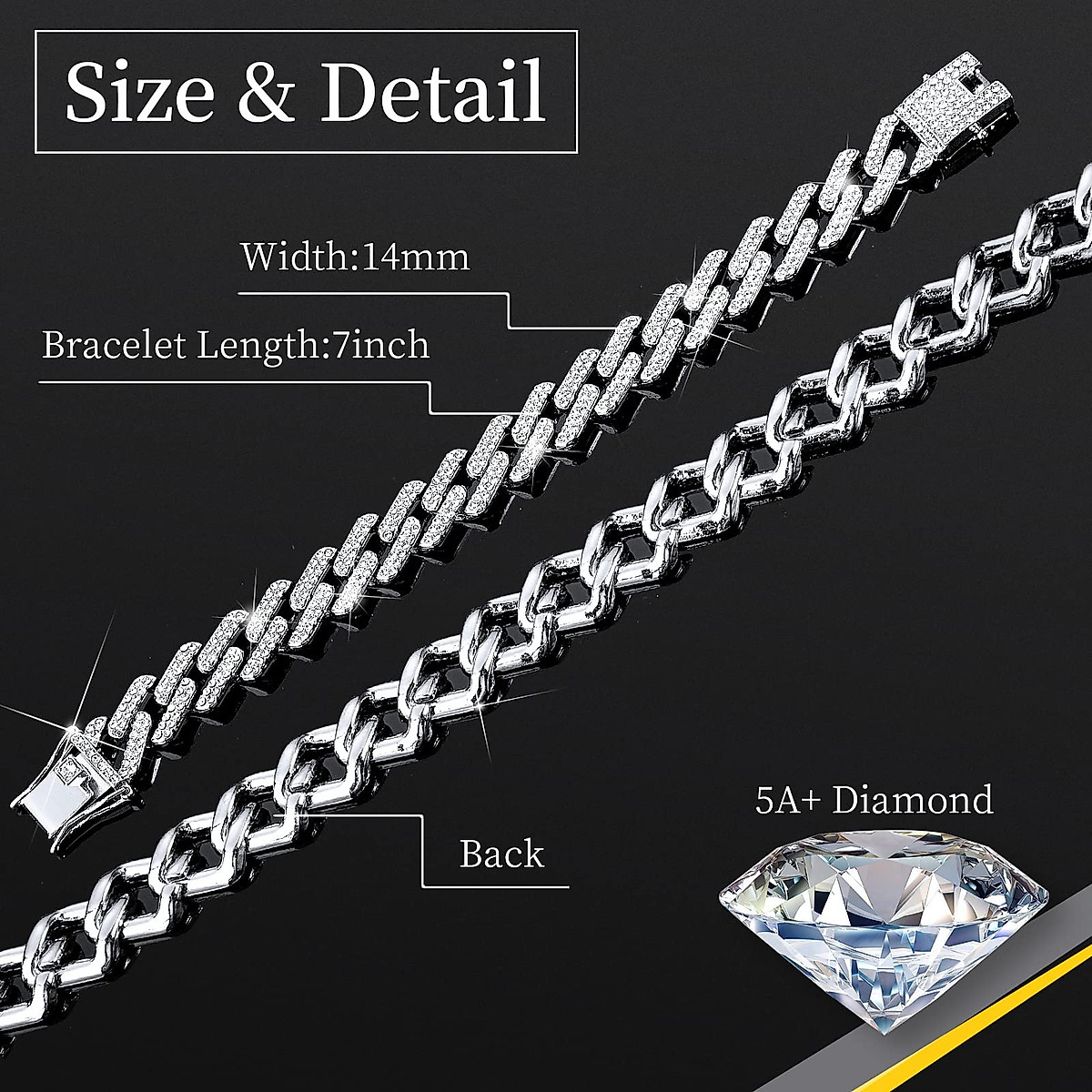 3 Pcs Link Chain Jewelry Set Bling Necklace Bracelet Ring Silver Link Chain for Women Men, Hip Hop Rapper Jewelry Present