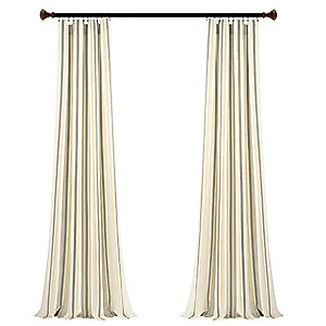 Lush Decor Farmhouse Stripe Yarn Dyed Cotton Window Curtain Panels Yellow/Gray 42X84 Set