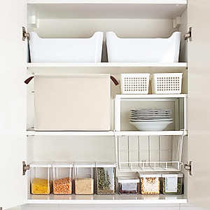 Storage Baskets for Shelves, Foldable Storage Bins with Handles Metal Frame for Clothes Storage, Towel Storage, Book Basket, 15.7"x11.8"x11.8", Beige, 4 Pack