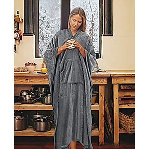 Catalonia Fleece Wearable Blanket Poncho for Adult Women Men, Travel Wrap Blanket Cape with Pocket | Warm, Soft, Cozy, Snuggly, Gift for Her, No Sleeves | All-Season