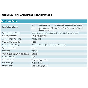 Amphenol H4 MC4 10AWG GPT Pure Copper Wires Solar Panel Solar Charge Controller Adaptor Pigtail Kit 9 inches (Made in USA)