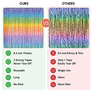 2 Pack 3.3 x 8.2 ft Tinsel Foil Fringe Curtain Backdrop, [Upgraded] Rainbow Metallic Streamers Backdrop Curtains for Birthday Decorations Girls Princess Bachelorette Unicorn Party Decorations
