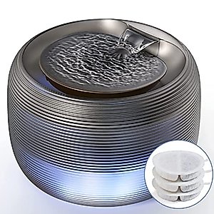 Cat Water Fountain, FEELNEEDY Ultra Quiet 84 fl oz/2.5L Pet Water Fountain for Cats and Dogs Inside with LED Light, Cat Drinking Fountain Waterfall with 3 Pack Filters Replacement (F-016B)