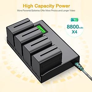 4 Pack NP-F970 Batteries and 4-Channel Charger for Sony NP-F970 NP-F950 NP-F960 NP-F550 NP-F330 NP-F570 Battery and Sony CCD-SC55, TR516, TR716, TR818, TR910, TR917 Sony handycams