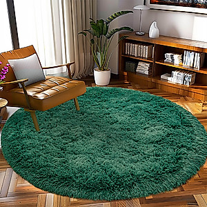 Awaytail Round Fluffy Rug 4FT Green - Super Soft Circle Rug for Kids Room - Shaggy Circular Rug for Nursery Fuzzy Plush Rug for Teen's - Furry Carpet for Boys Girls Room