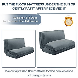 MAXYOYO Bean Bag Bed Folding Sofa Bed Floor Mattress for Adults, Extra Thick and Long Floor Sofa with Faux Fur Washable Cover, Full Floor Couch Bed for Bedroom Living Room, Dusty Blue, 54x95 Inch