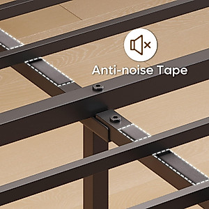 Bestier Queen Size Bed Frame with Headboard and Storage, Dual LED Platform Bed Frame with Charging Station, Non-Slip Metal Bed Frame, Noise-Free, Easy Assembly