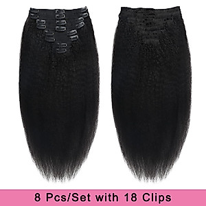 Tahikie Kinky Straight Human Hair Clip in Extensions 120g Full Head Clip ins for Women 100% Unprocessed Brazilian Virgin Human Hair Yaki Straight Clip ins Remy Hair Natural Black 8Pcs 18Clips 16inch