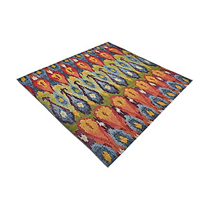 Unique Loom Outdoor Modern Collection Area Rug - Ikat (5' 4" Square, Multi/ Burgundy)