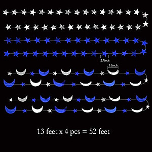 Decor365 Royal Blue Silver Stars and Moon Garlands Kit Twinkle Little Star Garand/Hanging Streamers/Bunting Banner for Birthday Party Decoration/Wedding Decor/Baby Shower/Christmas/Nursery/Ramadan