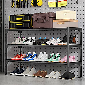 Long Shoe Rack-Shoe Organizer 2 Tier Shoe Rack for Closet Front Door Entryway Garage, Stackable Free Standing and Freely Combinable Shoe Storage, Space Saving Small Shoe Shelves.