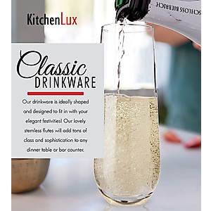 Kitchen Lux 10oz Stemless Champagne Flutes- Set of 12 Champagne Glasses – Elegant Highball Tumblers - Premium Clear Glass, Wine, Shots, Cocktails, Champagne, Mimosa for Parties – Dishwasher Safe