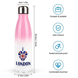 I Love London Stainless Steel Water Bottle with Lid Insulated Sport Bottle for Travel Picnic Camping 17 Oz