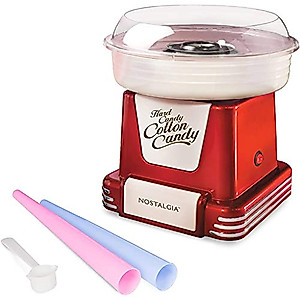 Nostalgia Retro Countertop Cotton Candy Maker, Vintage Candy Machine for Hard Candy & Flossing Sugar, Includes 2 reusable cones, 1 sugar scoop, and 1 Extractor head, Retro Red