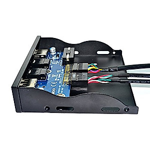 XT-XINTE 3.5" 9Pin to 2 USB 2.0 Hub Front Panel with HD Audio Mic Interface for PC Desktop 3.5Inch Floppy Disk Bay Expansion