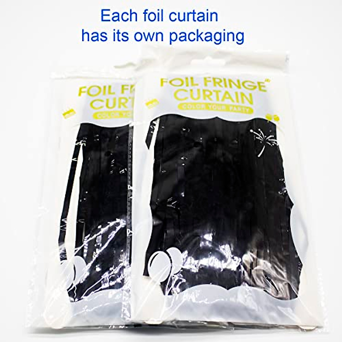 Black Backdrop Curtain for Party Supplies - 6.5x8.2ft, Pack of 2 | LILF Black Tinsel Foil Fringe Curtain Streamers for Birthday Party Halloween Graduation Decoration Black Photo Booth Backdrop Props