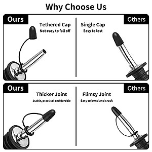 Pour Spout for Liquor Bottles - Vaincre 12 Pack Liquor Bottle Pourers, Pour Spouts with Rubber Dust Caps, Stainless Steel Tapered Speed Wine Pourers, Good As Olive Oil Spout, Fit Most Liquor Bottles