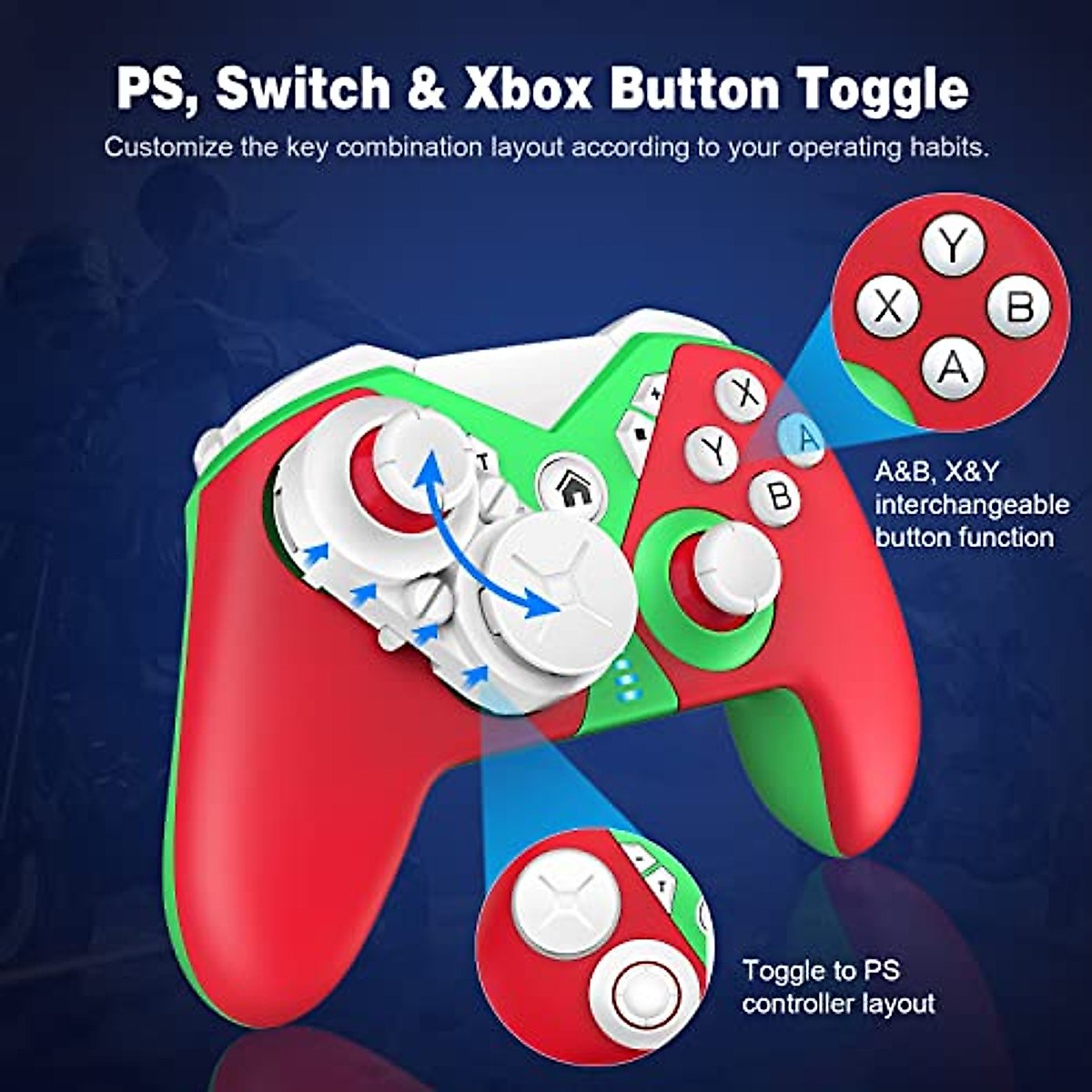 Wireless Controller, Switch Pro Controller for Switch/PC Games/iOS & Android Phone with Macro, Precision Shooting, Turbo, Vibration, Motion Control, One-Key Wake up, 2 Gear Trigger Adjustable