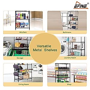 EFINE 2-Pack 5-Shelf Shelving Unit Rack with 8-Hook and 5-Shelf Liners, NSF Certified, Adjustable, 150lbs Loading Capacity Per Shelf, Shelving Rack for Kitchen and Garage (23.6W x 14D x 59H)