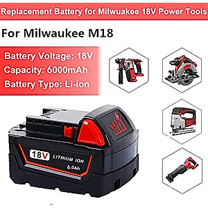 BATTOOL 【Upgrade】 6.0Ah 18V Battery Replacement for Milwaukee M18 Battery 48-11-1810 48-11-1820 48-11-1850 48-11-1828 48-11-1860 High Capacity Battery XC Lithium Ion Cordless Power Tool Battery