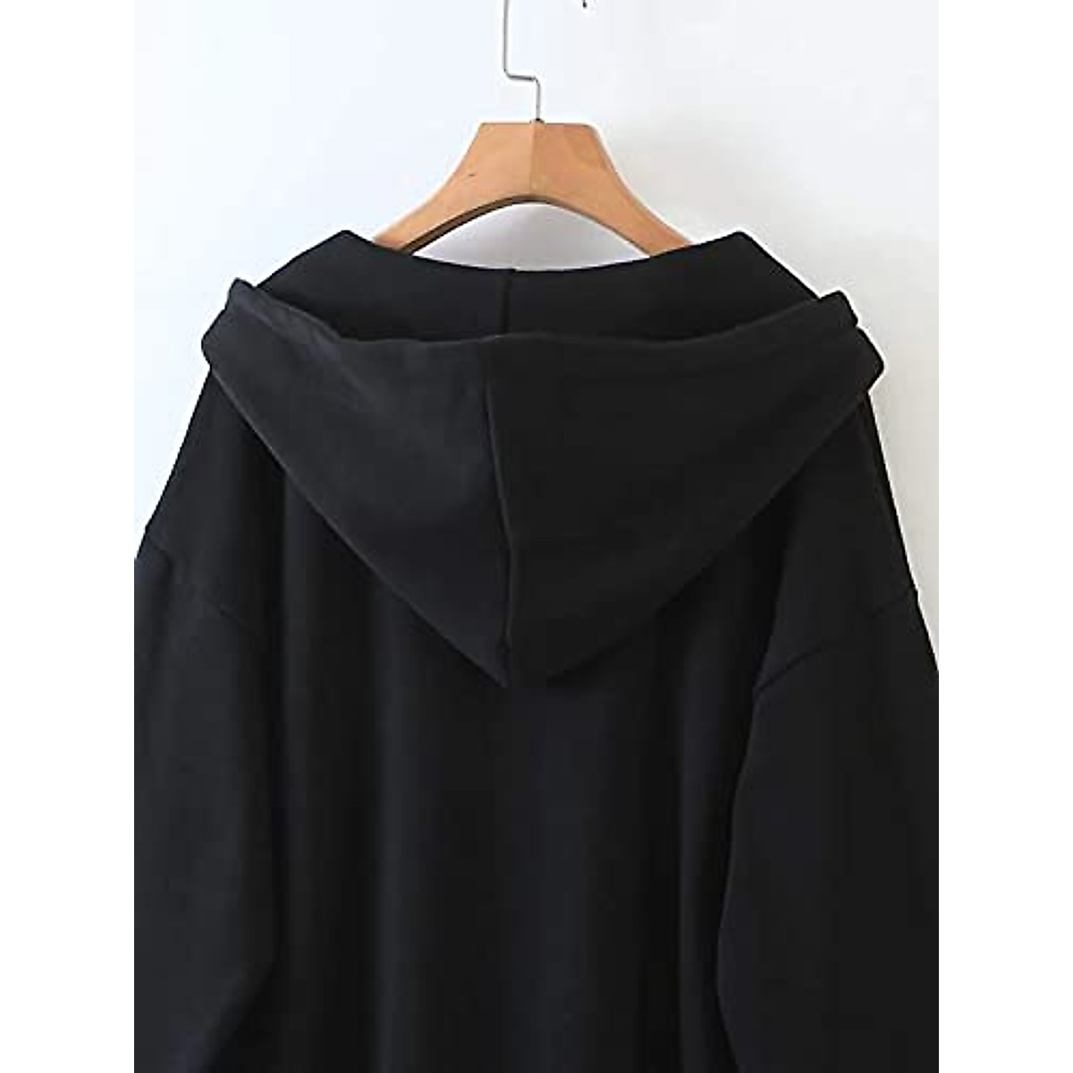 MISSACTIVER Women’s Vintage Solid Drawstring Hoodies Zip Up Oversized E-girl 90s Sweatshirt Basic Jacket With Pockets Black