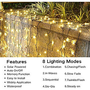 Joomer Solar Christmas Lights 72ft 200 LED 8 Modes Solar String Lights Waterproof Solar Fairy Lights for Christmas Decorations (Warm White)