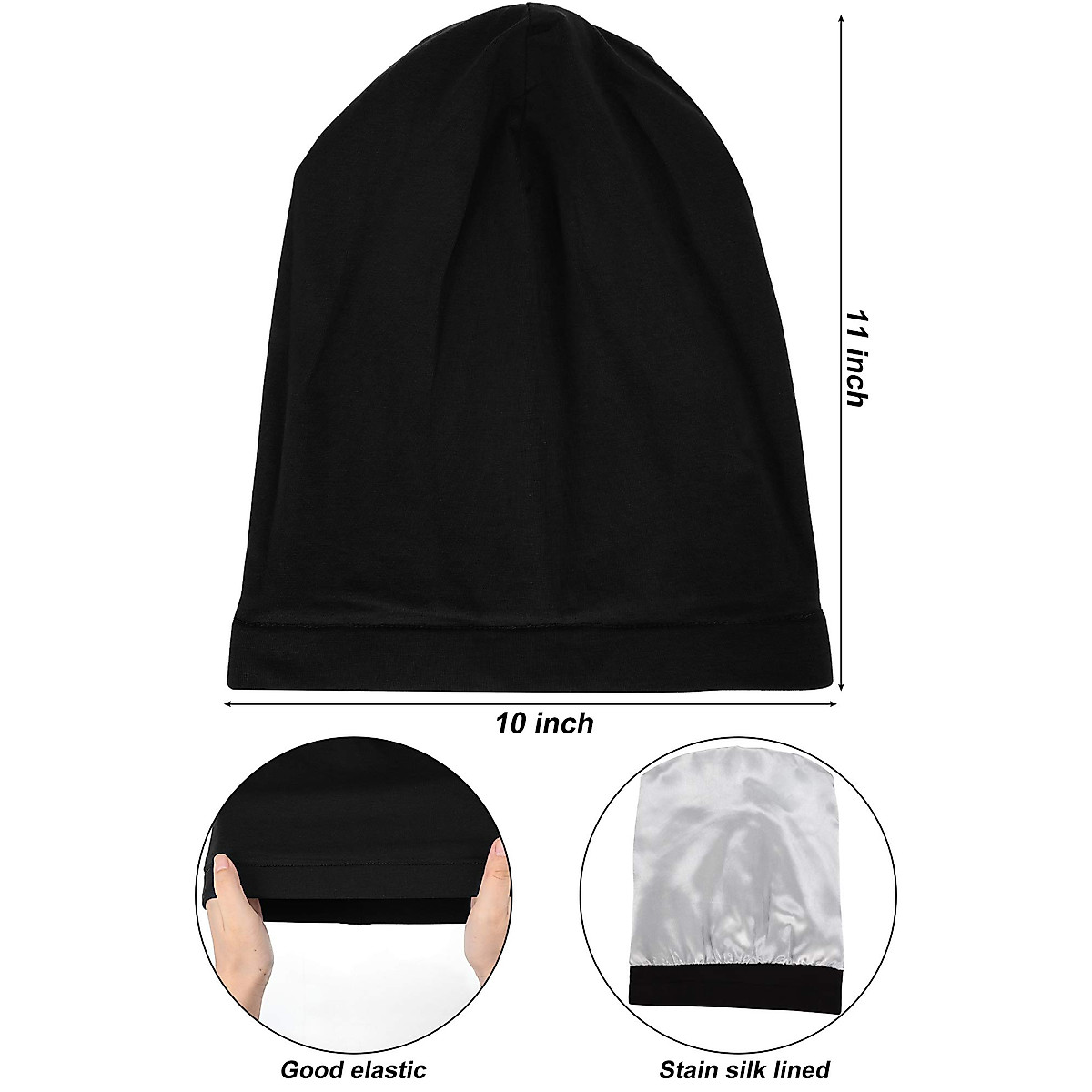 SATINIOR 4 Pieces Satin Lined Sleep Cap Hat Slouchy Beanie Slap Hat for Women (Black, Grey, Dark Blue, Pink), Medium