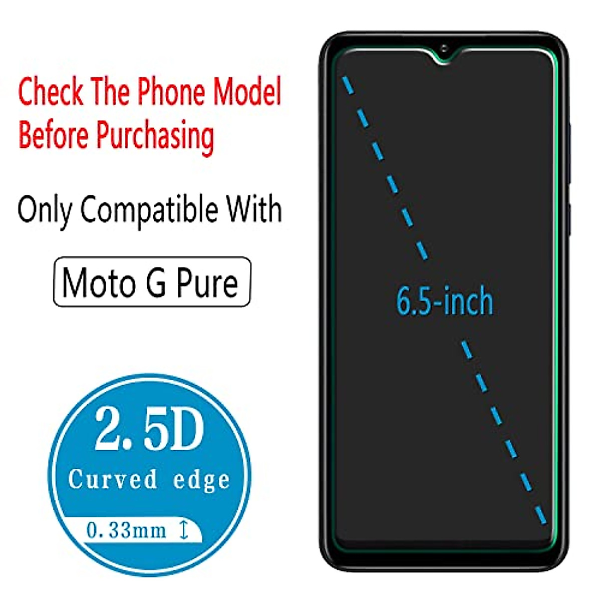 HPTech (2 Pack) Designed for Motorola Moto G Pure Tempered Glass Screen Protector, Easy to Install, Anti Scratch, Bubble Free