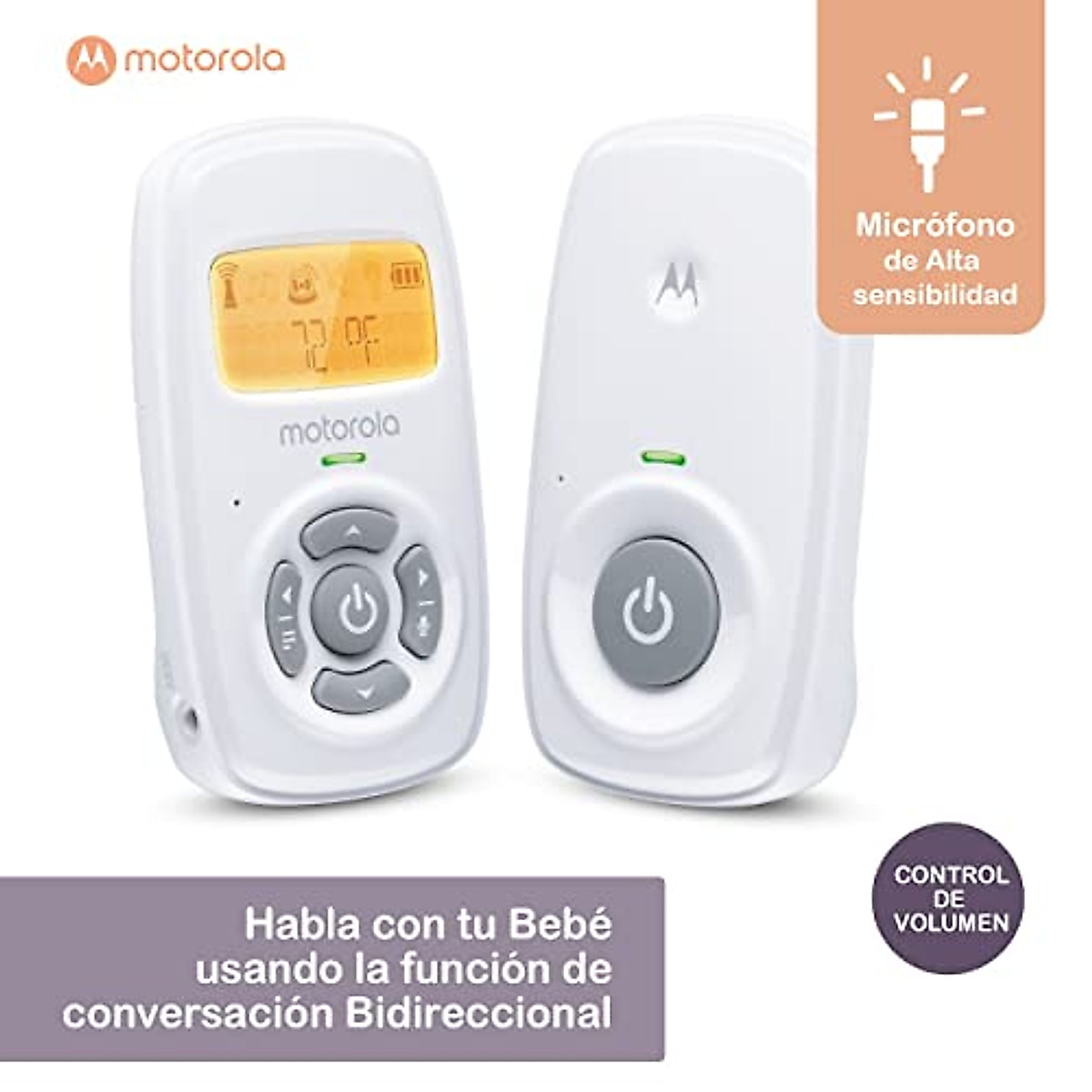 Motorola MBP24 Audio Baby Monitor with Room Temperature Display, High Sensitivity Microphone and Two-Way Talk, White