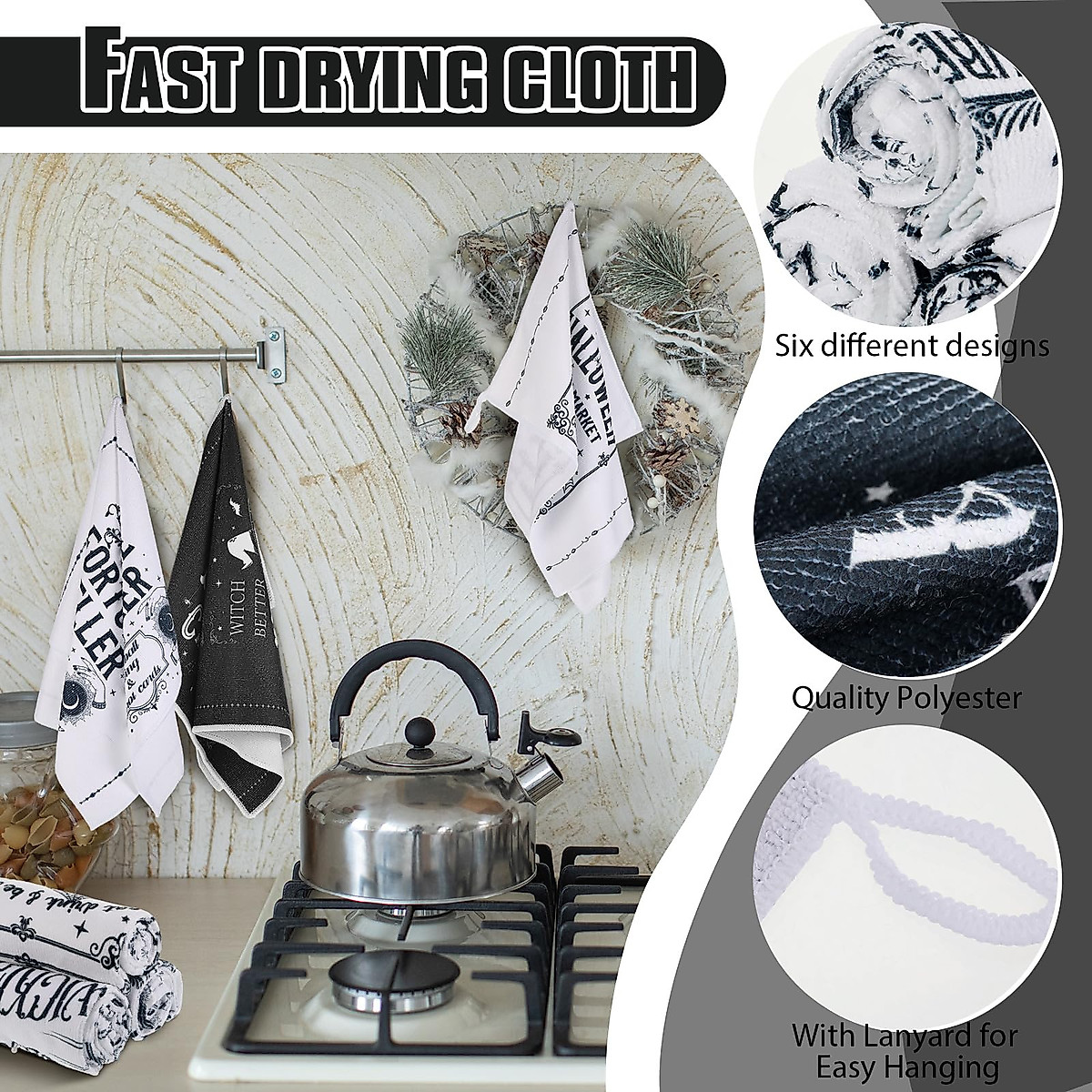 6 Pcs Halloween Kitchen Towel Set Witch Horror Proverbial Dish Towel Spooky Ghost Hand Towel for Home Kitchen Cooking Baking Tea Towels