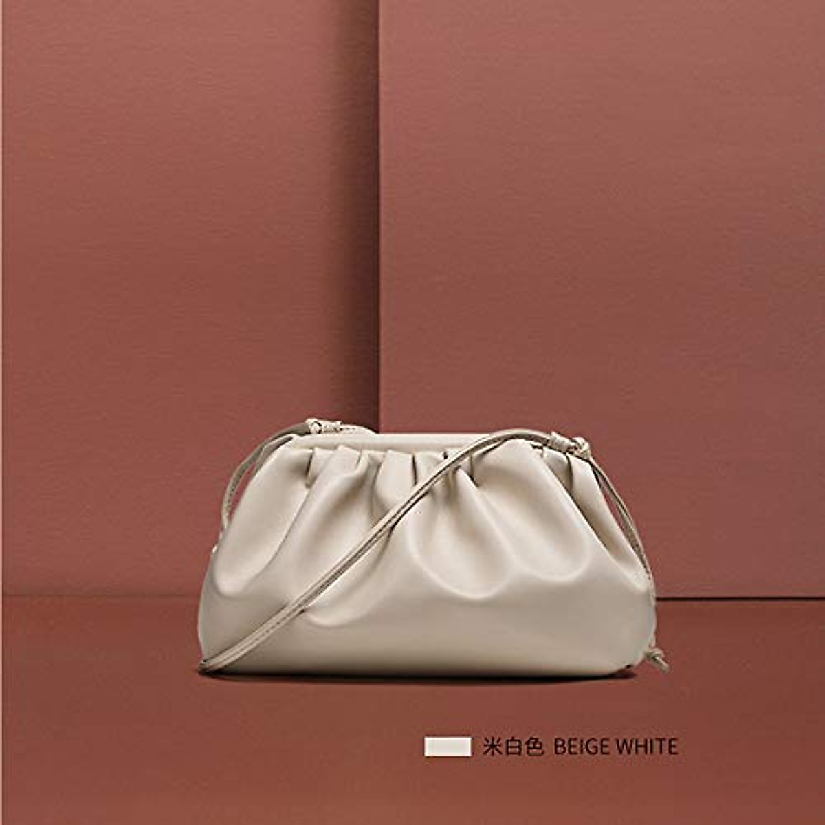 KOOIJNKO Womens Pouch Dumpling Crossbody Bag Cloud Handbag Soft Clutch Purse Shoulder Bag, White