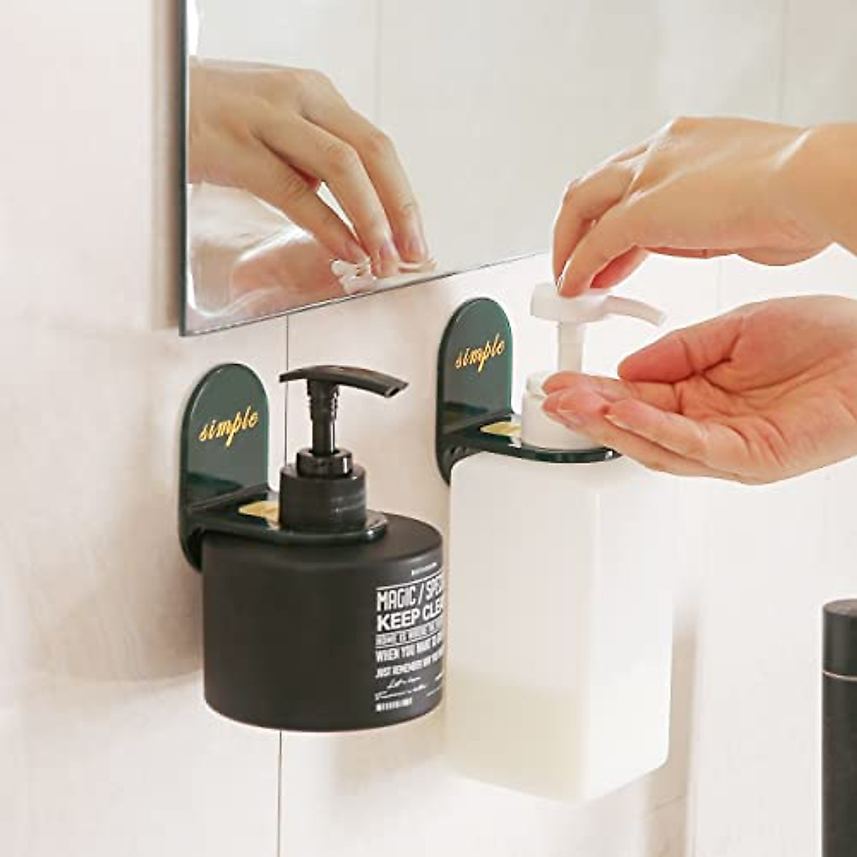 Wsaikis Hand Sanitizer Bottle Rack Hook Wall Mounted Bathroom Bottle Holder Shampoo Rack Hook ,Liquid Soap Holder Self Adhesive Wall Mounted Holder for Bathroom or Kitchen (6pcs Dark Green)