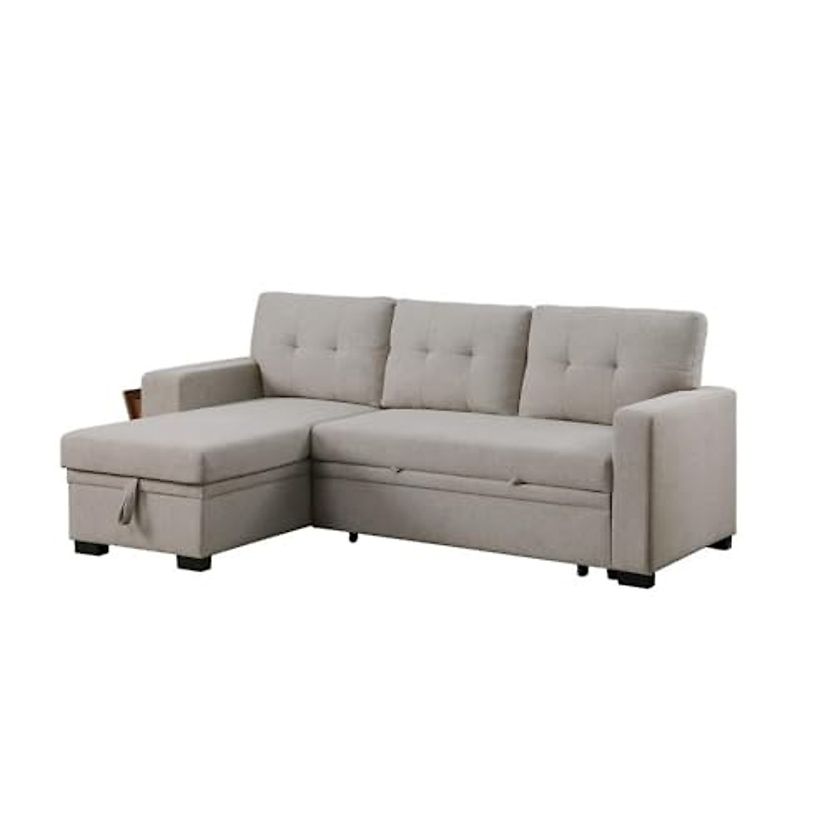 Devion Furniture 92" W Modern L-Shaped Polyester Fabric Upholstered Reversible Side Compartment Sleeper Sectional Sofa Bed with Chaise in Light Gray Finish