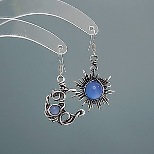 GBAHFY Opal Sun and Moon Dangle Earrings Asymmetry Moonstone Earrings for Women (Blue)