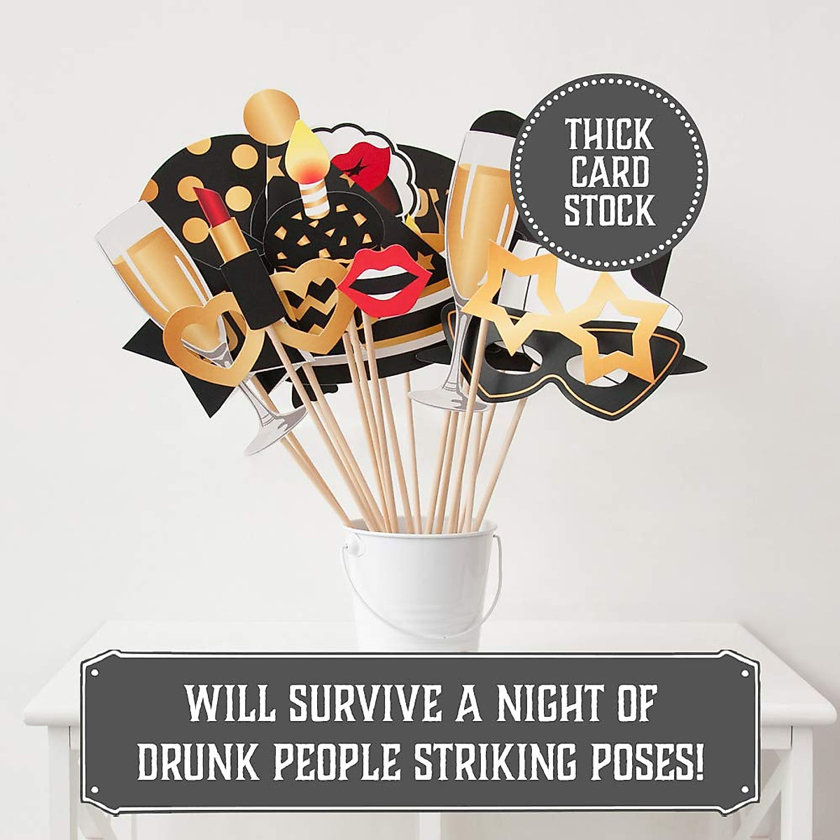 50th Birthday Photo Booth Props – Fabulous Fifty Party Decoration Supplies for Him &Her, Funny Fiftieth Bday Photobooth Backdrop Signs for Men and Women, Black and Gold Décor Ideas – 34 Pieces