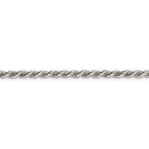 Solid 925 Sterling Silver 3mm Diamond-cut Rope Chain Necklace - with Secure Lobster Lock Clasp 22"