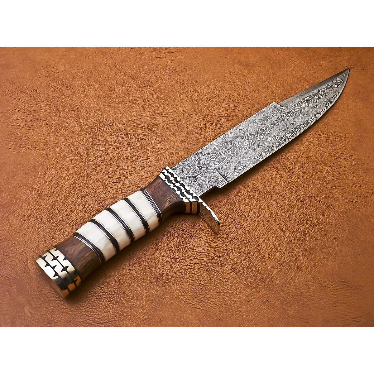 Custom Damascus Hunting Knife Camping Knife With Burl Wood Handle