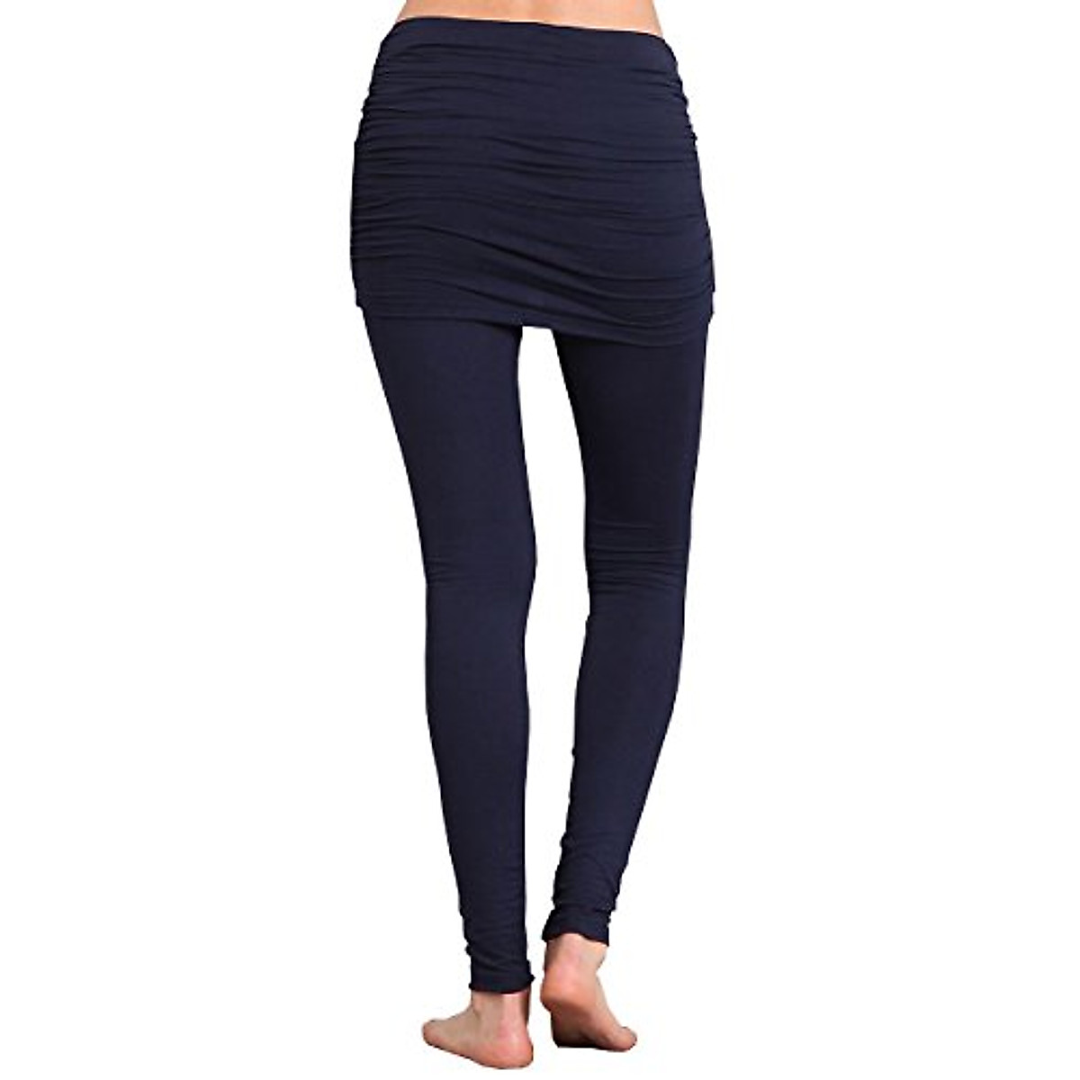 HEYHUN Womens Athleisure Ultra Soft Knit Foldover Ruched Skirted Yoga Leggings - Navy - XL