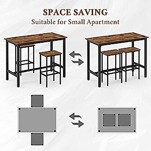 Mr IRONSTONE Bar Table and Chairs Set, 47.2 Inch Bar Table Set, Bar Height Table with 2 Bar Stools, 3 Pieces Industrial Dinning Table Sets for Party, Kitchen, Living Room, Dining Room