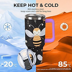 Floral Bee 40 Oz Car Cup Stainless Steel Travel Mug Leak-Proof Insulated Tumbler with Handle Violet-style