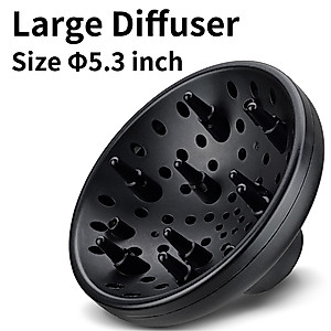 NITION Negative Ions Ceramic Hair Dryer with Diffuser(Large Size 5.3 inch) Attachment Ionic Blow Dryer Quick Drying,1875 Watt 2 Speed / 3 Heat Settings,Cool Shot Button,Lightweight,Gold